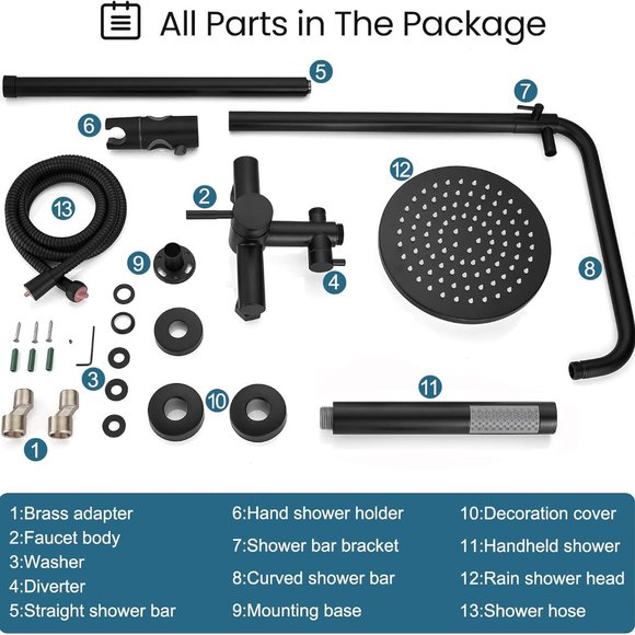 Bath | Outdoor Shower Fixture Set Matte Black Sus 34 Stainless Steel 8 ...